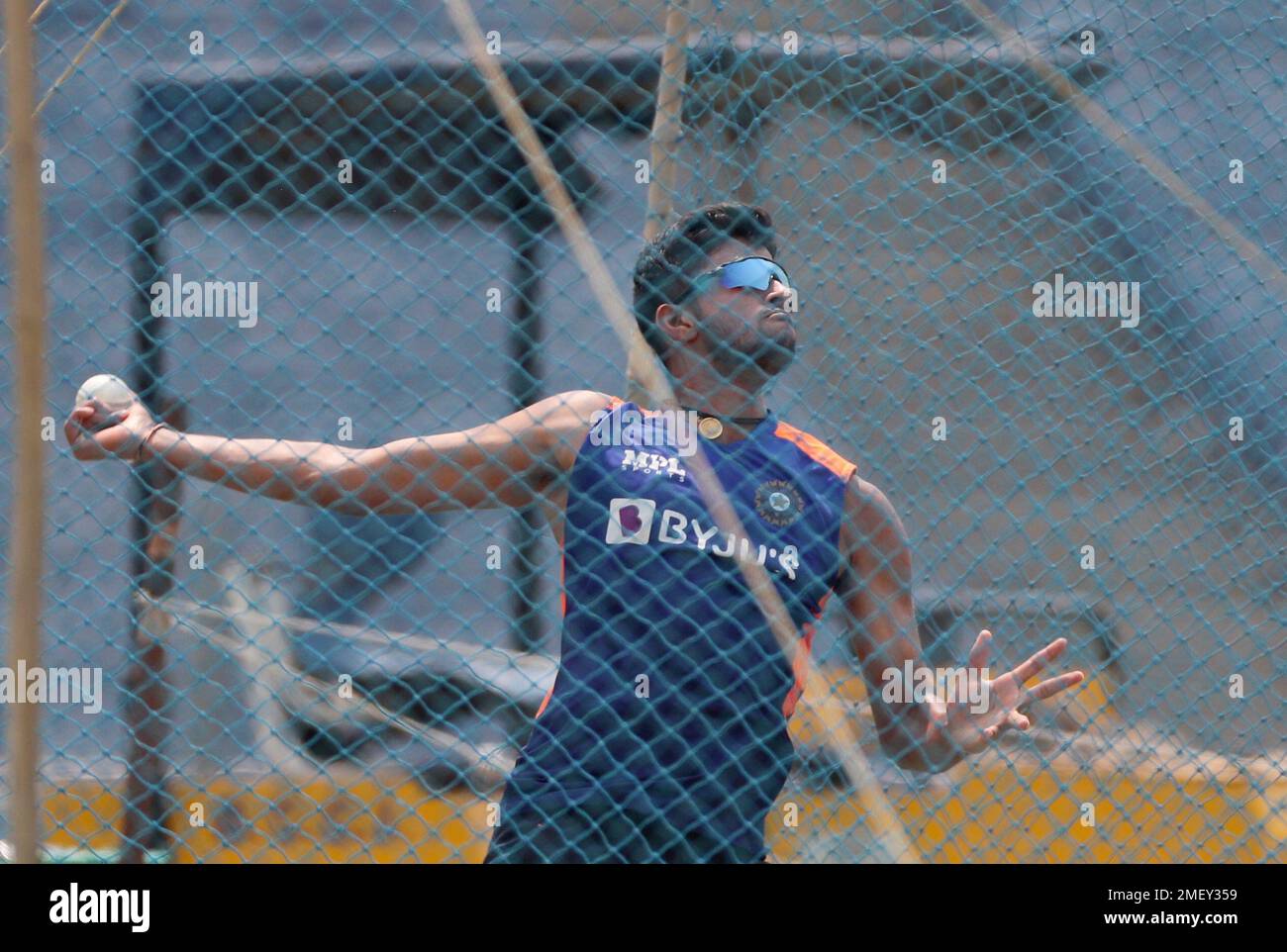 Indian player Washington Sundar bowls during a training session ahead ...