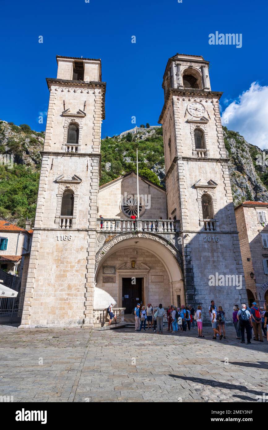 Twin bell towers of the Roman Catholic Cathedral of St. Tryphon in the ...