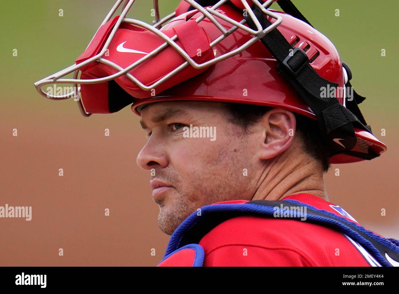 Philadelphia Phillies catcher Andrew Knapp plays in a spring training ...