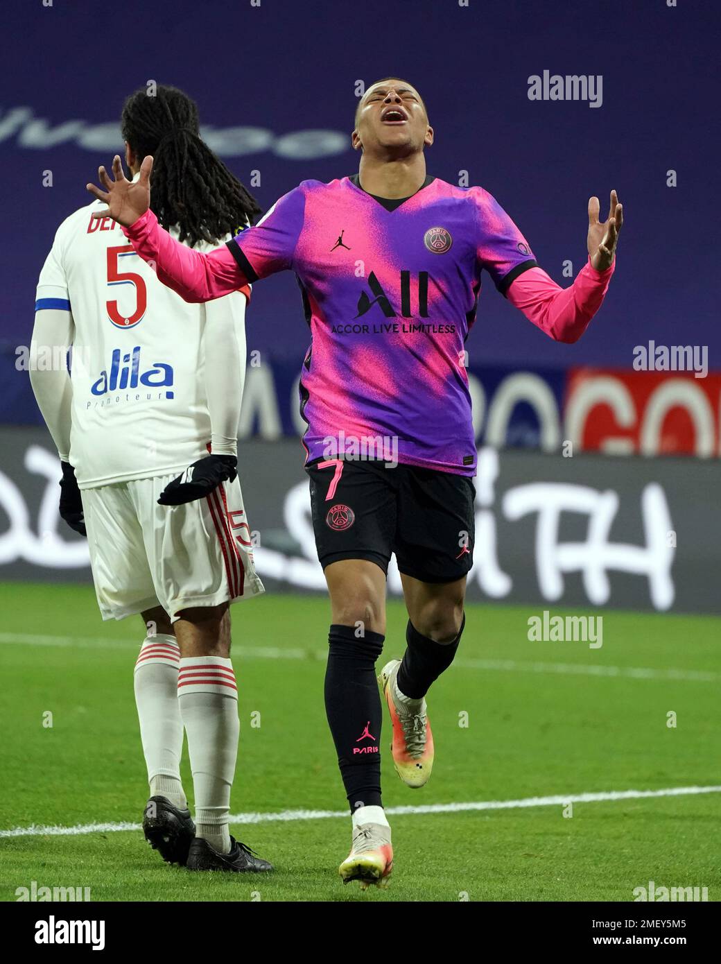 Paris Saint Germain's Kylian Mbappe reacts during the French League One ...
