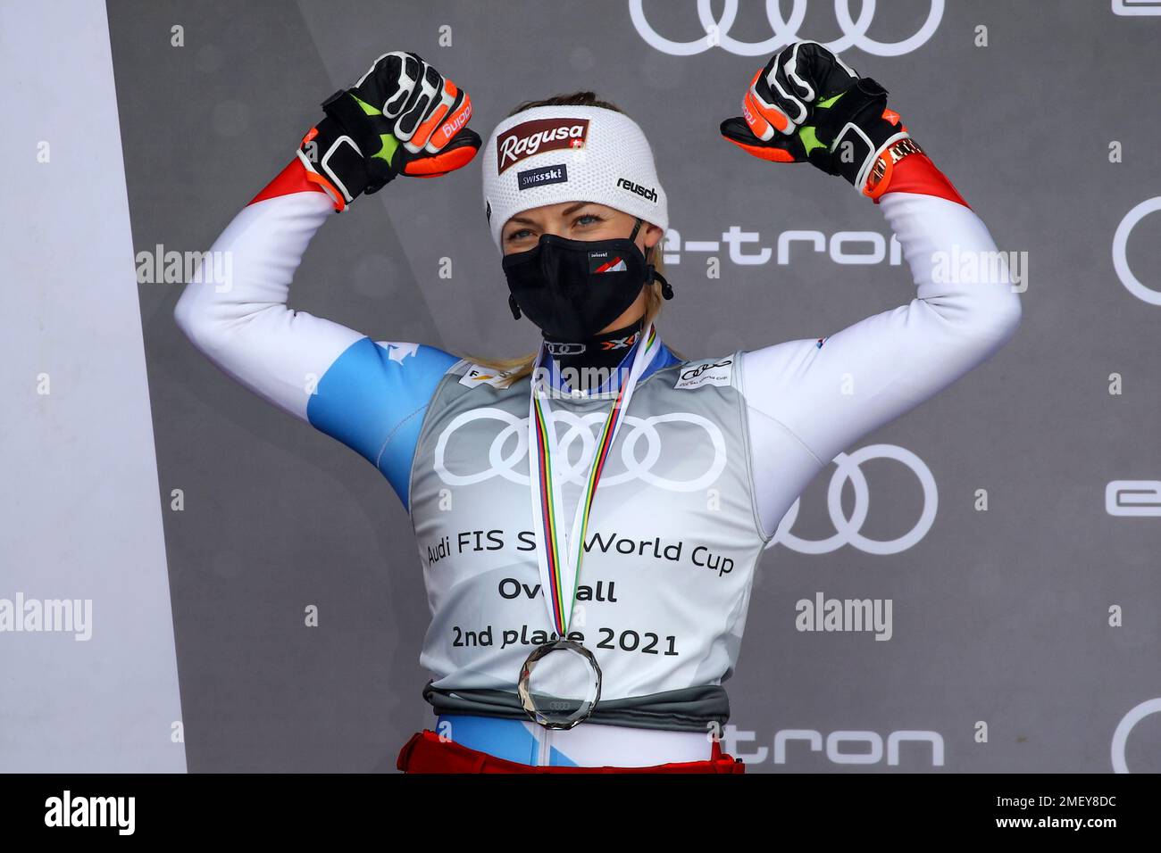 Switzerland's Lara Gut-Behrami celebrates her second place in the ...