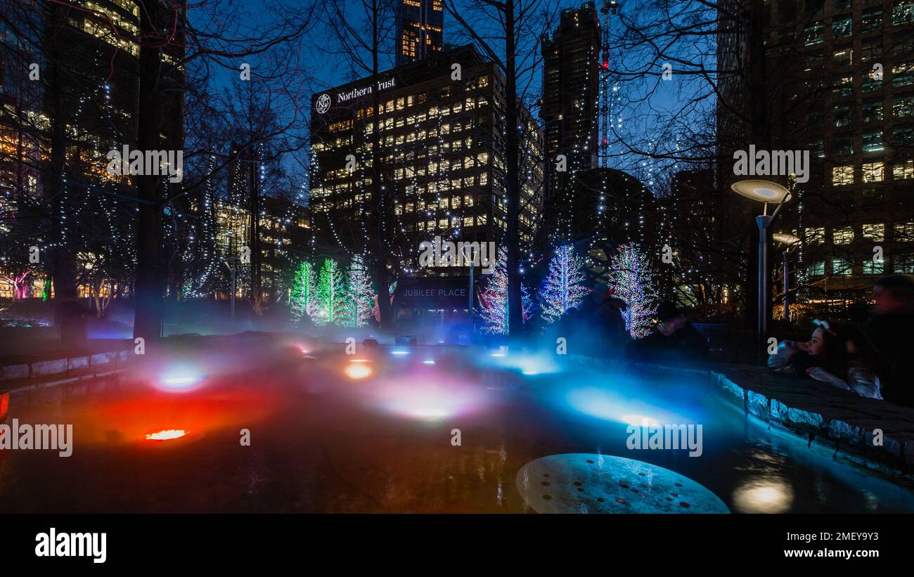 Fluorescent Firs and colourful mist at the Winter Lights festival in ...