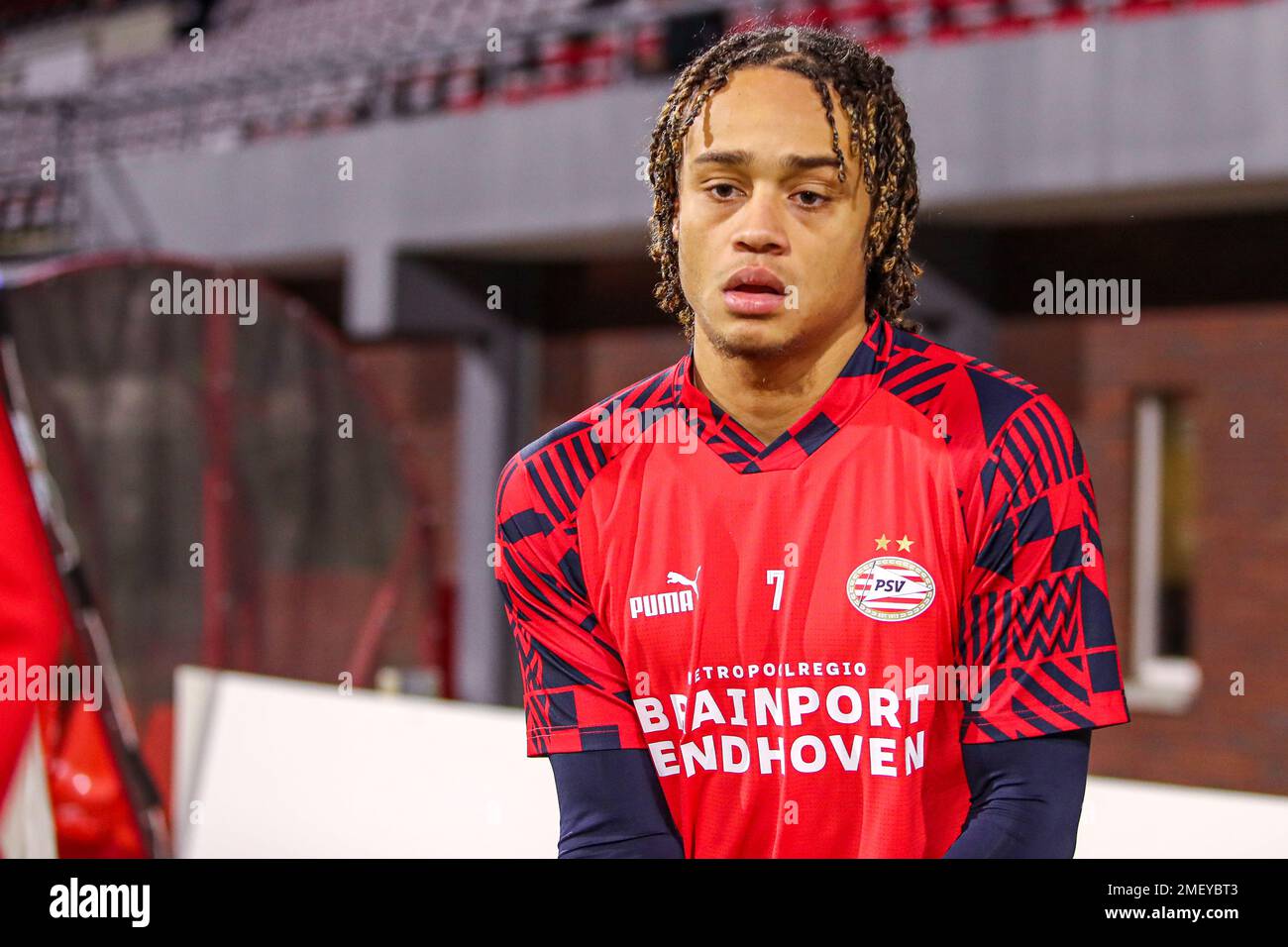 EMMEN, NETHERLANDS - JANUARY 24: Xavi Simons of PSV prior to the Dutch ...