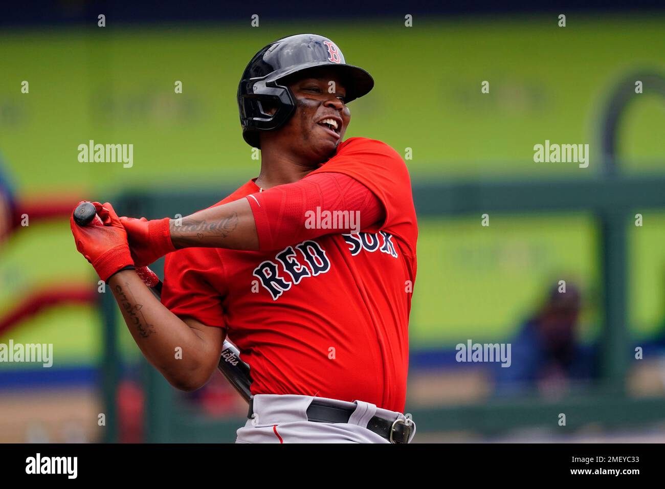 Boston Red Sox third baseman Rafael Devers (11) bats against the ...