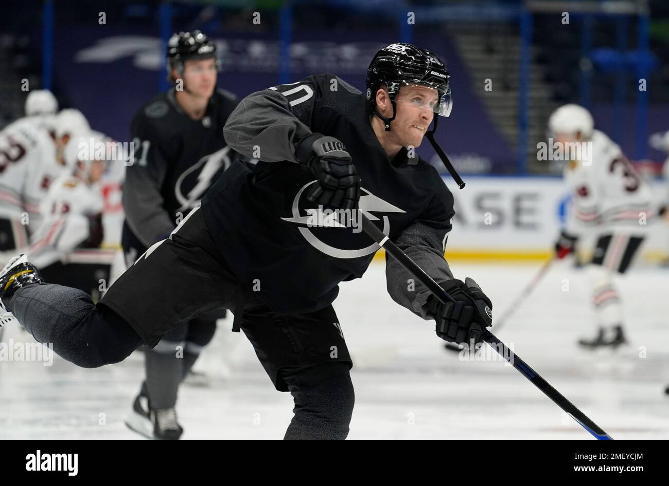 Tampa Bay Lightning center Blake Coleman (20) before an NHL hockey game ...