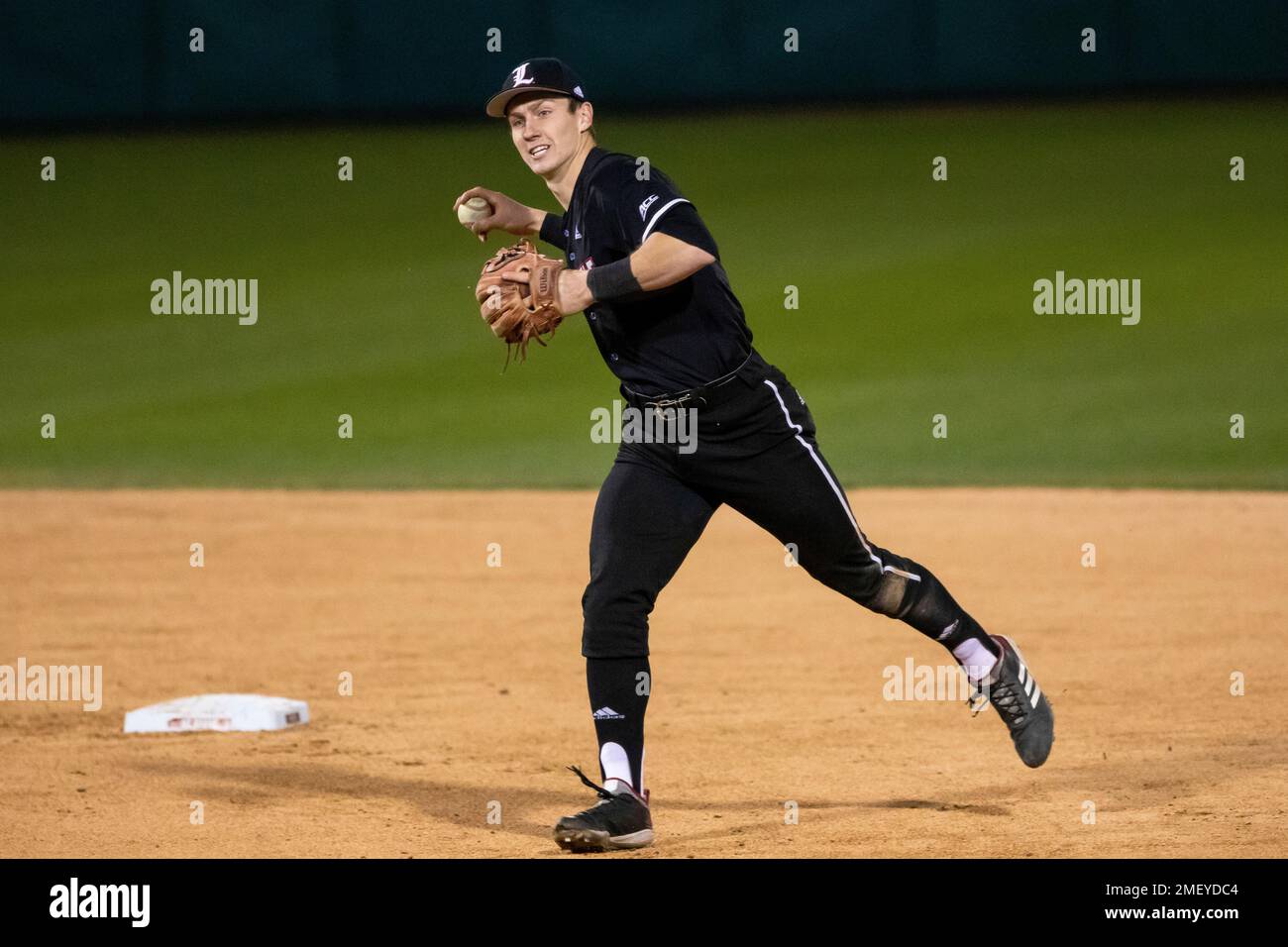 Louisville's Cooper Bowman (2) makes a throw during an NCAA baseball ...