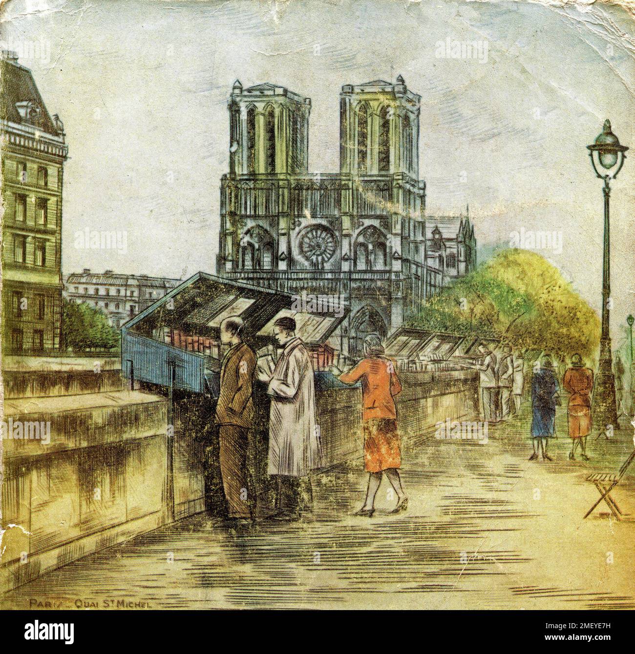 Ancient image of Paris by an unknown artist from the 1950s Stock Photo ...