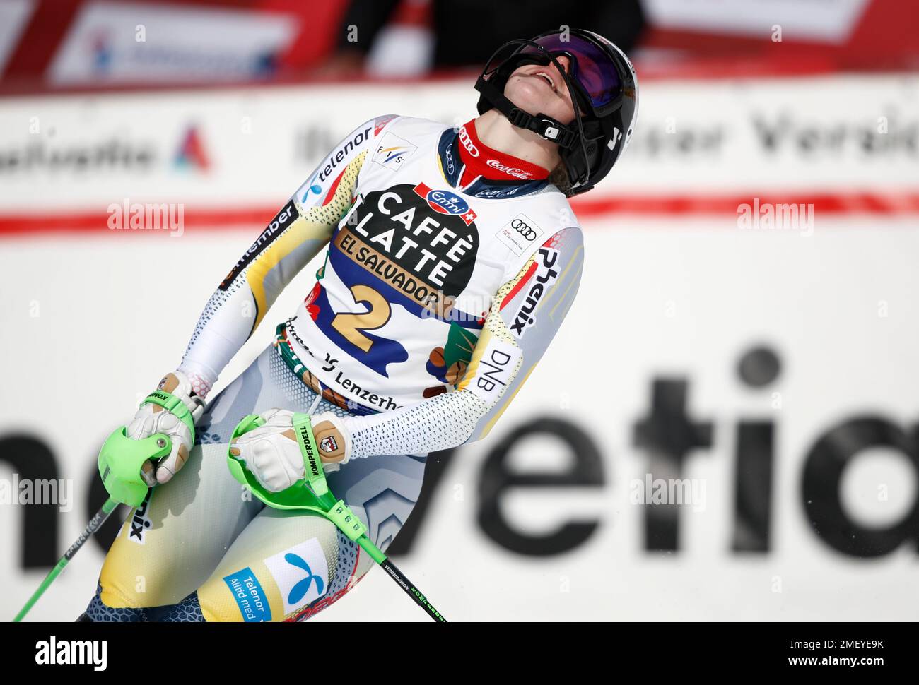 Norway's Kristin Lysdahl gets to the finish area of an alpine ski ...