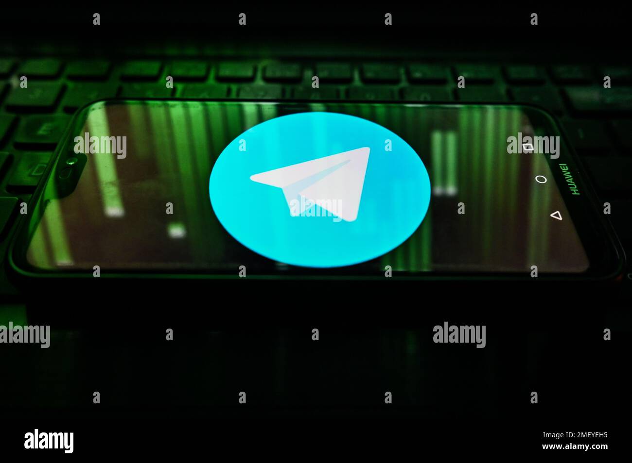 In this photo illustration, a Telegram logo is displayed on a ...