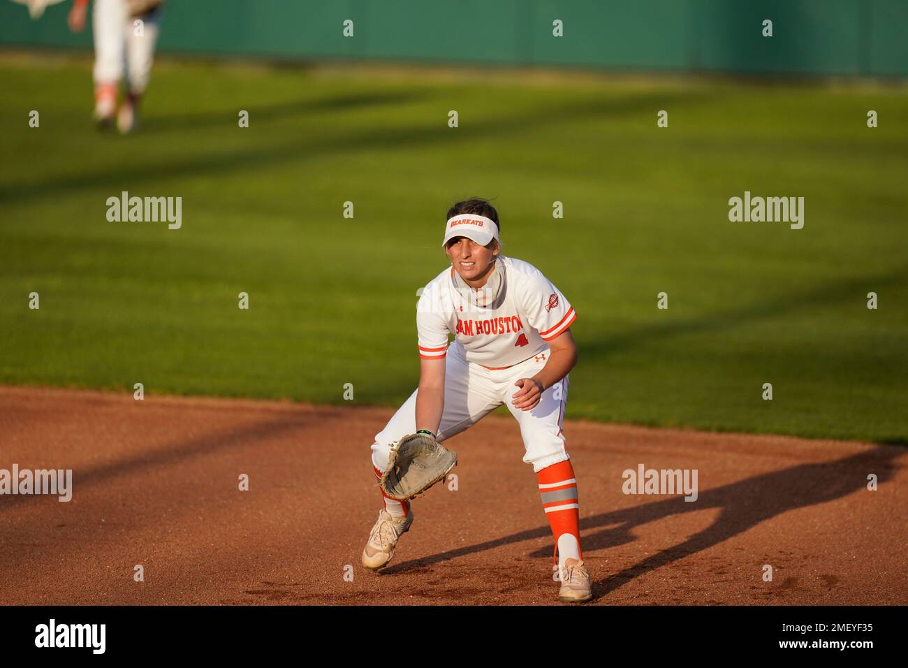 Sam Houston State infielder Ellie Grill (4) readies to field as the ...