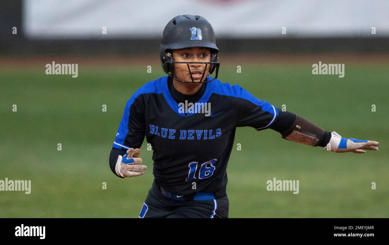 Duke's Deja Davis (16) runs the bases during an NCAA softball game on ...