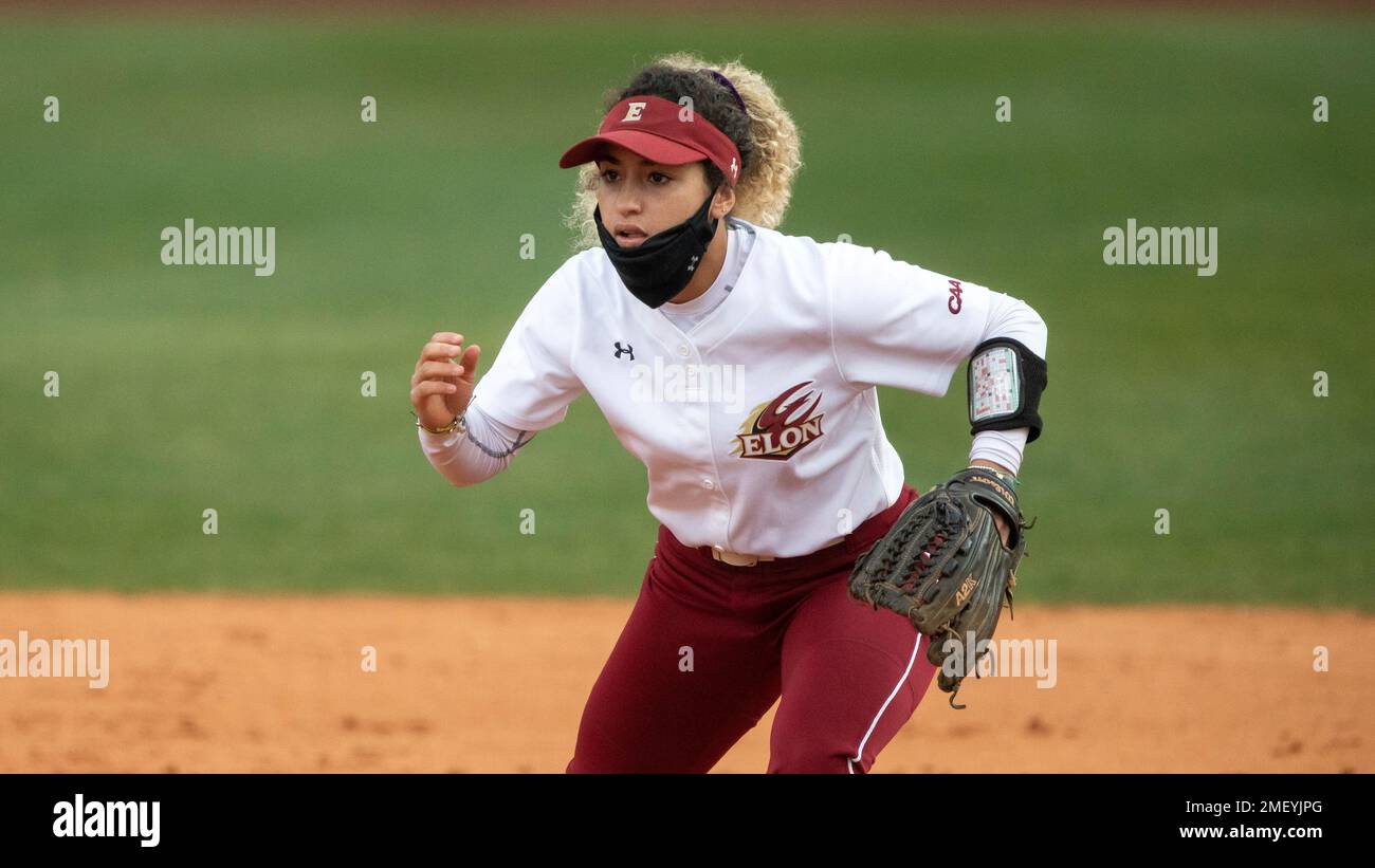 Elon's Mekayla Frazier (3) covers second base during an NCAA softball ...