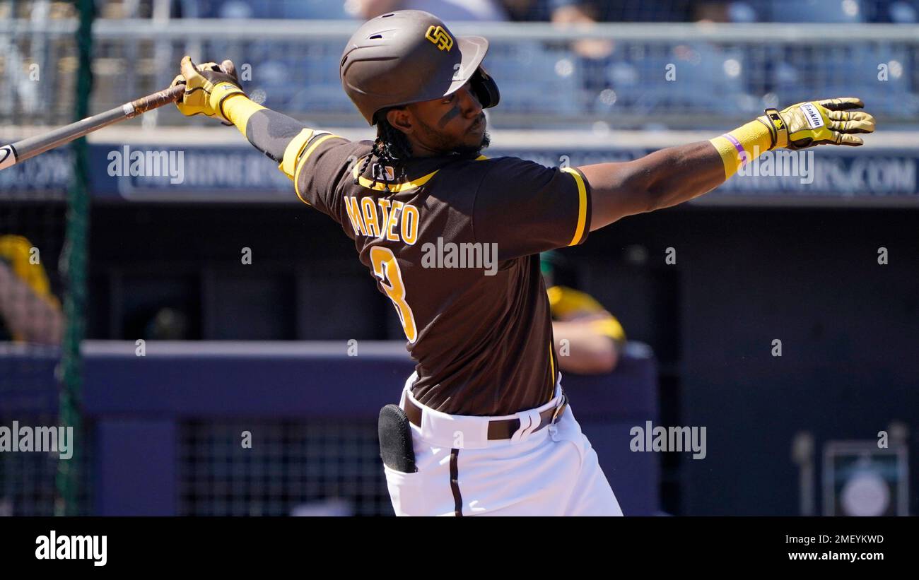 San Diego Padres' Jorge Mateo bats during a spring training baseball ...