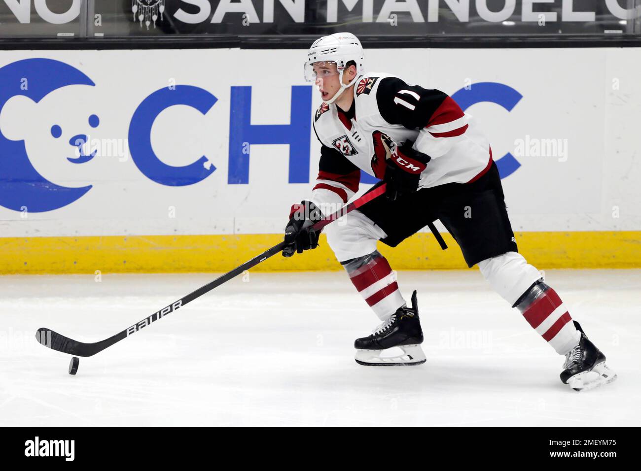 Arizona Coyotes center Tyler Pitlick controls the puck against the ...