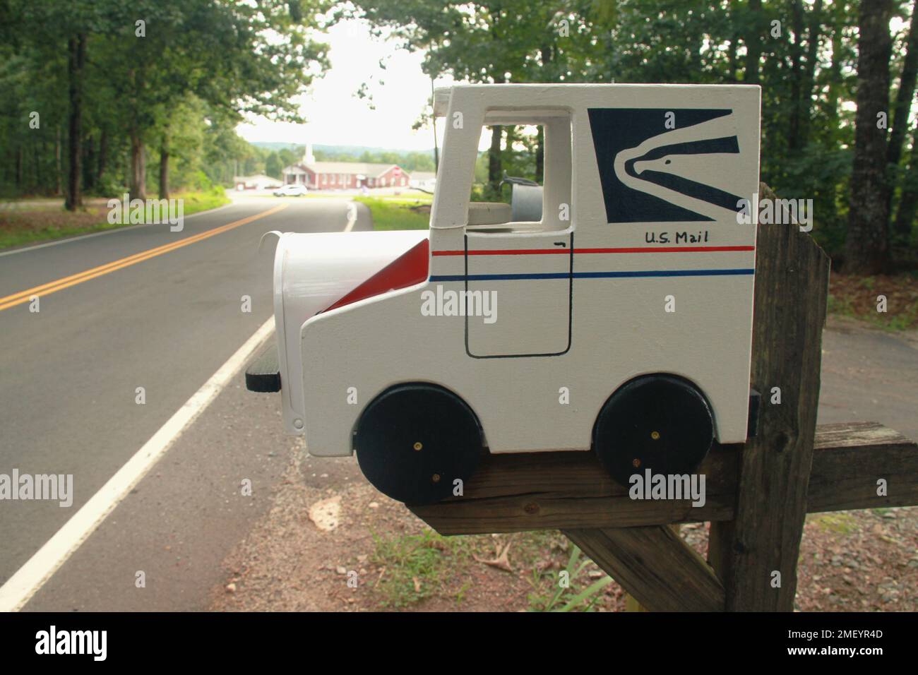 Original mailbox in the shaped of a mail truck in the U.S.A Stock Photo ...