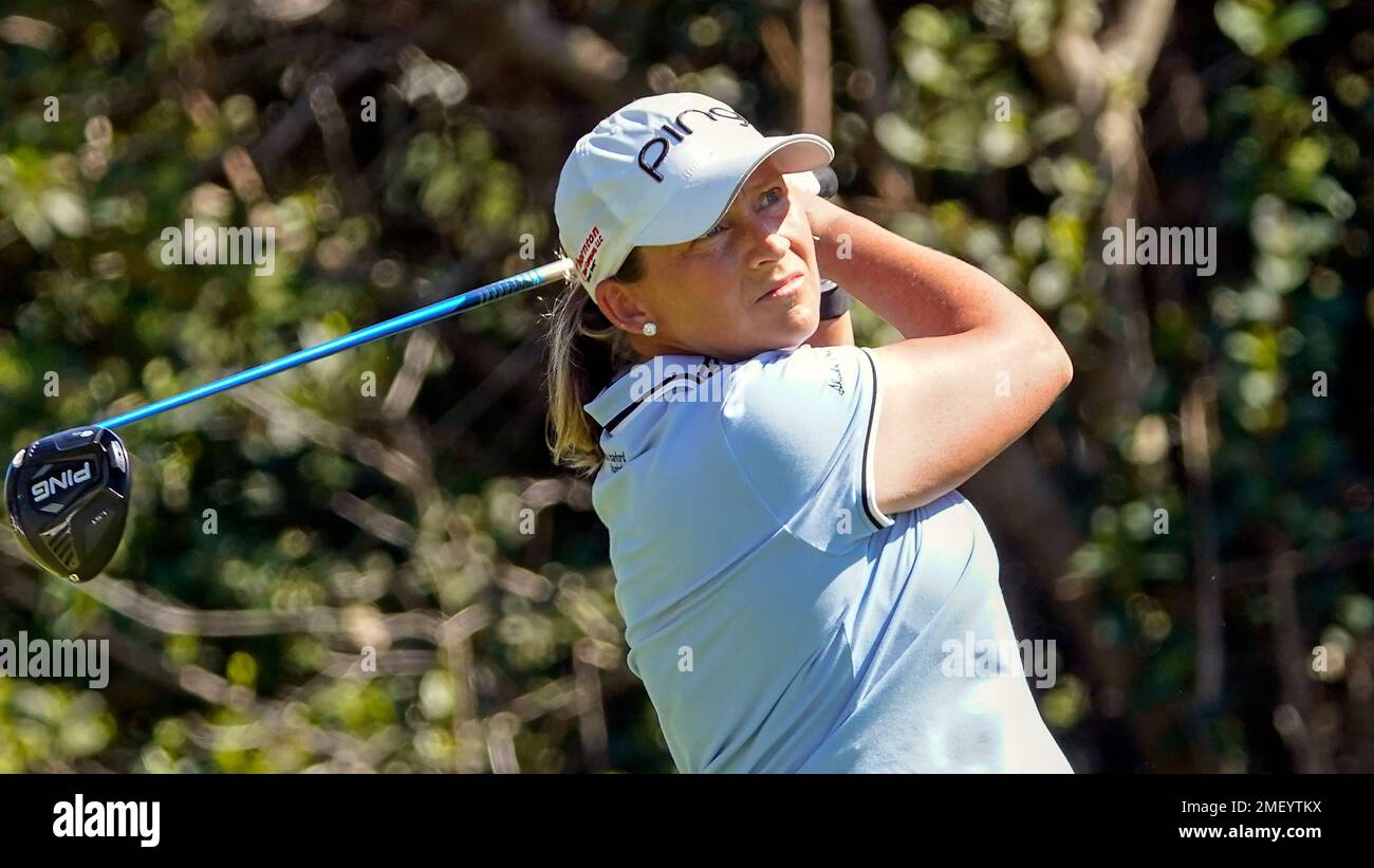 Angela Stanford hits a tee shot during the first round of the ...