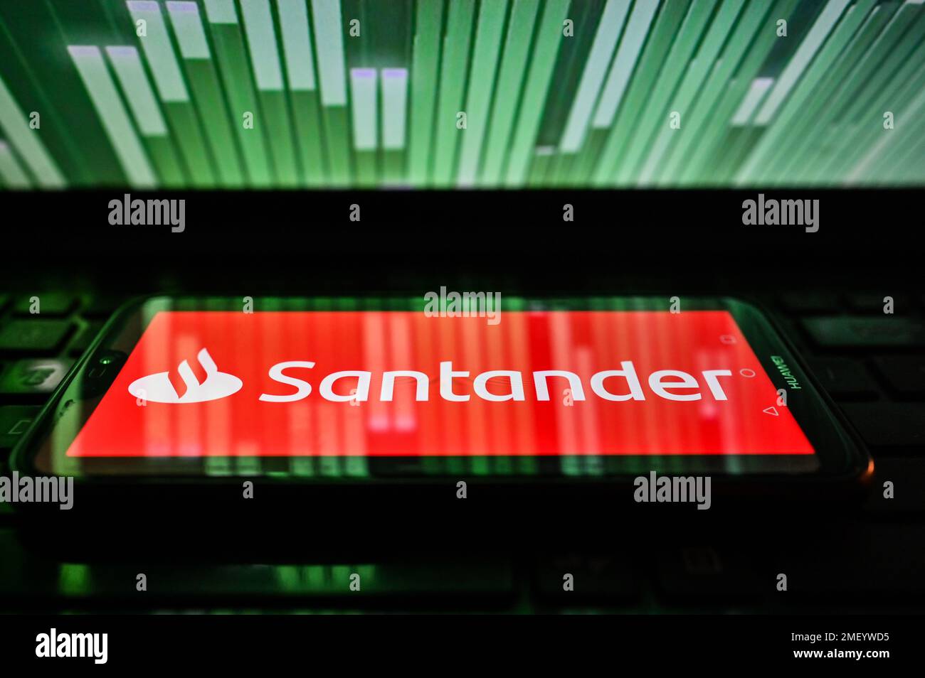 Poland. 24th Jan, 2023. In this photo illustration, a Santander bank ...