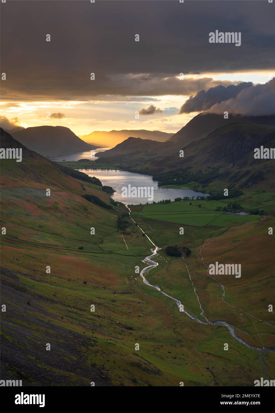 View of Buttermere and Crummock Water taken from high up in mountains ...