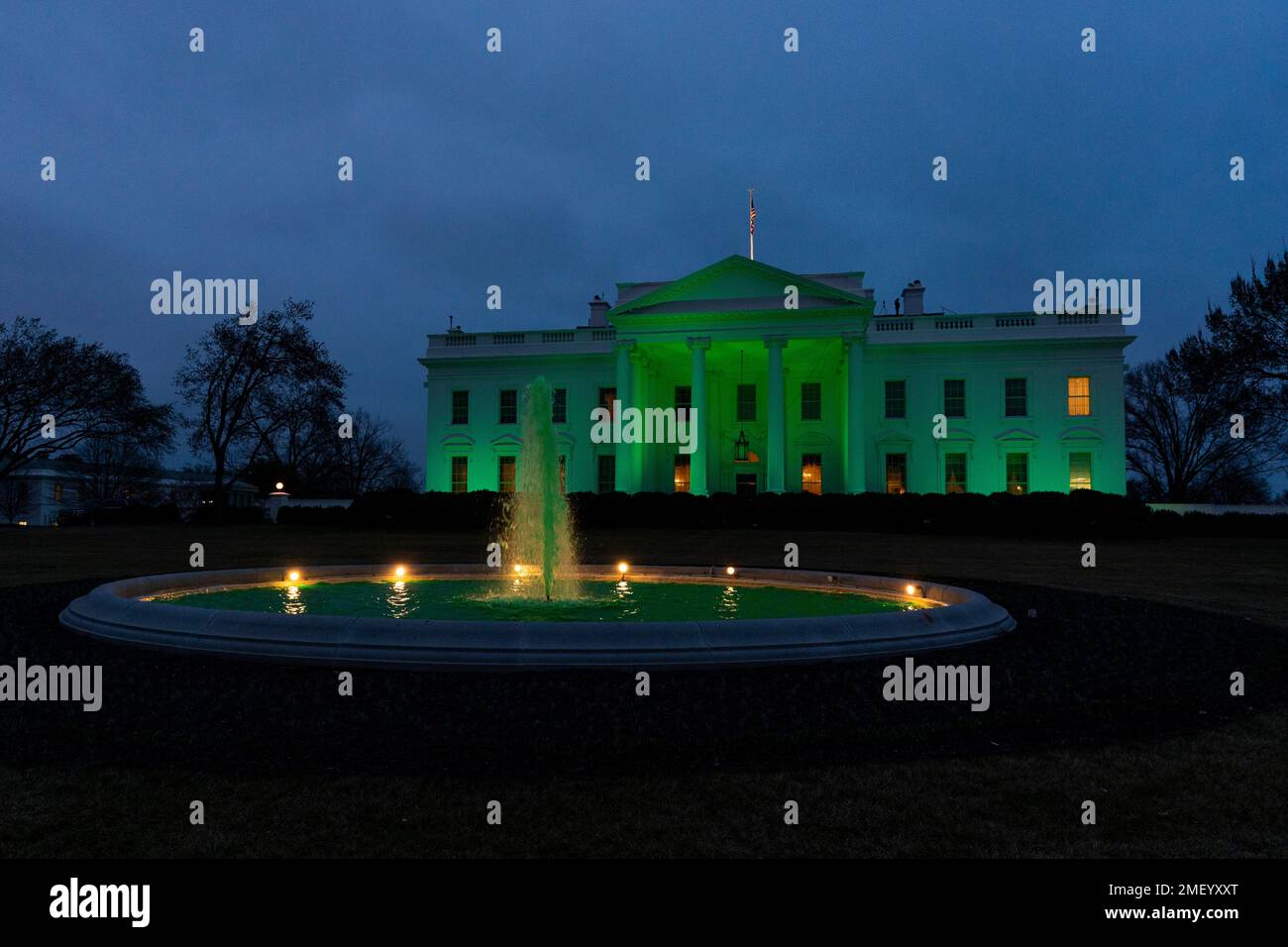 The White House is lit green to celebrate St. Patrick's Day, Wednesday ...