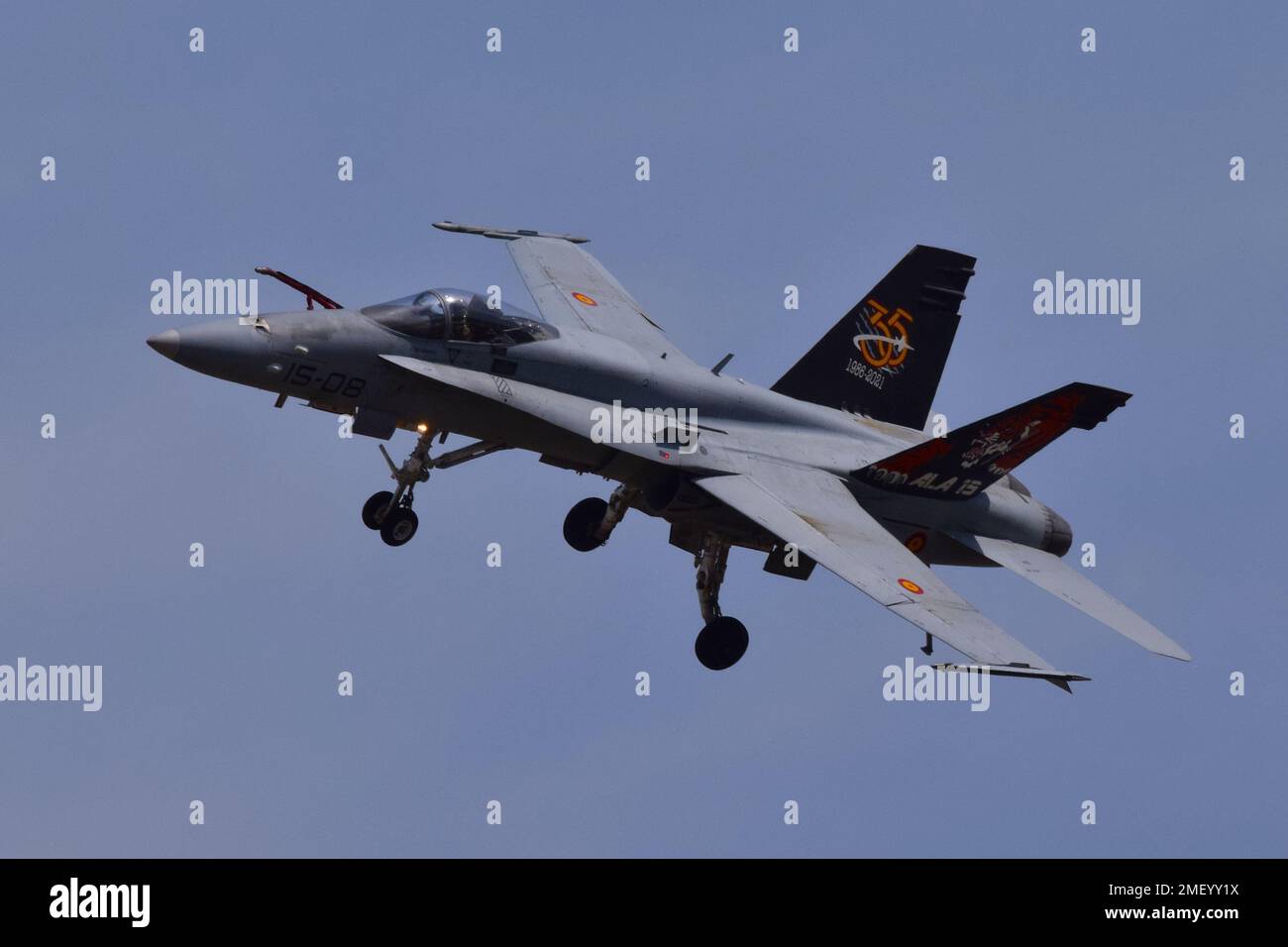 A low angle shot of a Spanish F18 Hornet at RIAT 2022 International Air ...