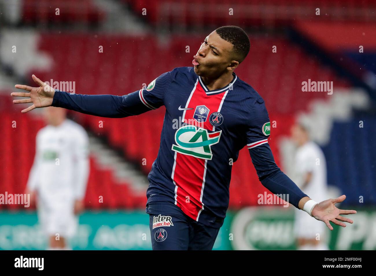 PSG's Kylian Mbappe celebrates after scoring his team second goal ...