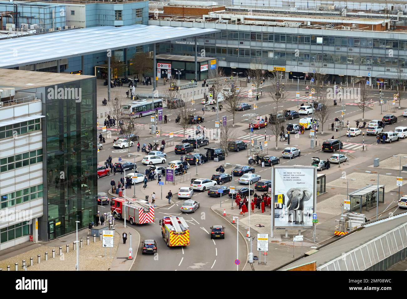 London, England - April 2022: Aerial view of the drop off and pick up ...