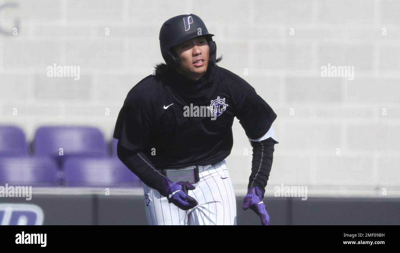 Portland's Ben Patacsil runs to first base during an NCAA baseball game ...