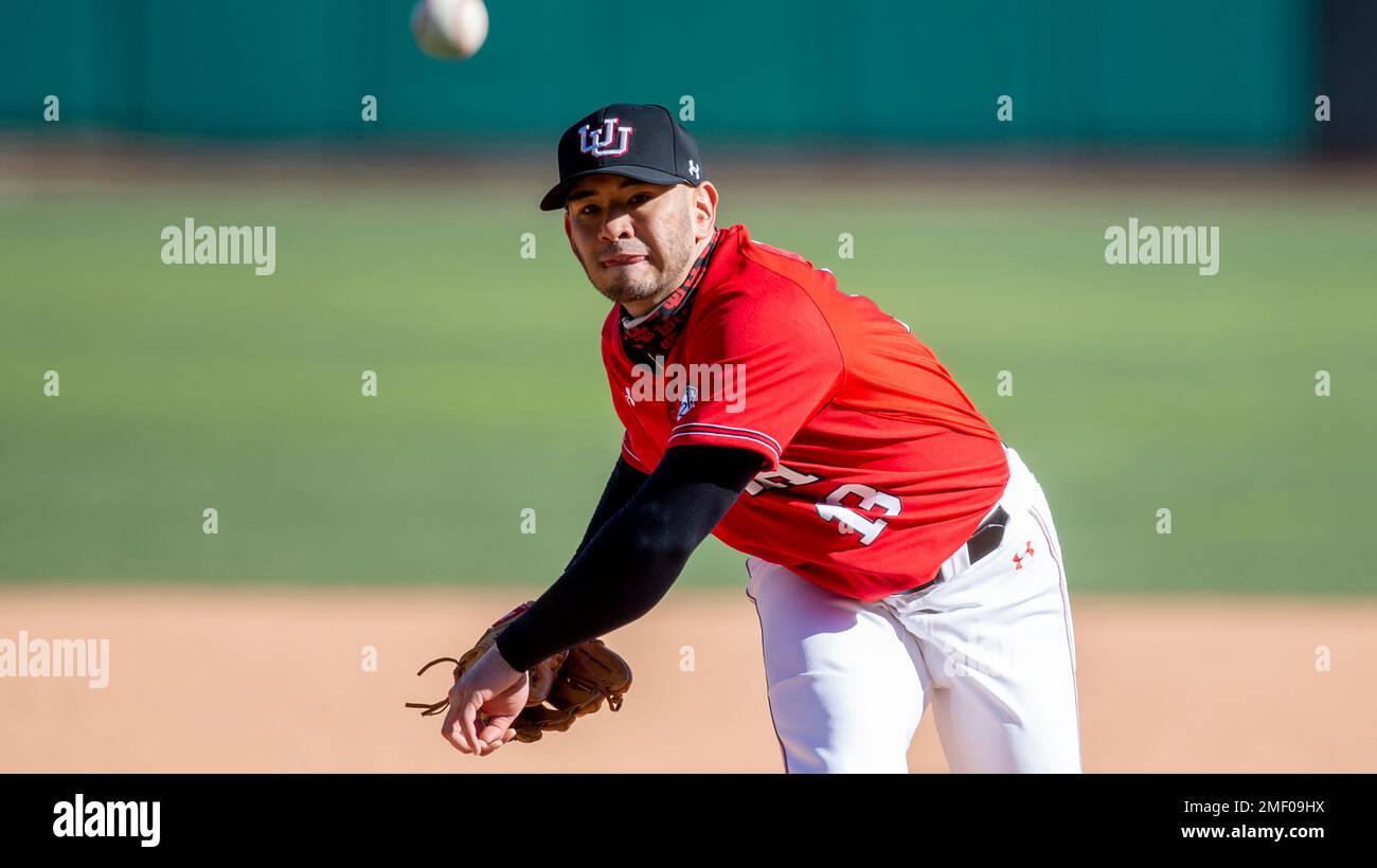 University of Utah Kyle Robeniol (13) pitches during an NCAA baseball ...
