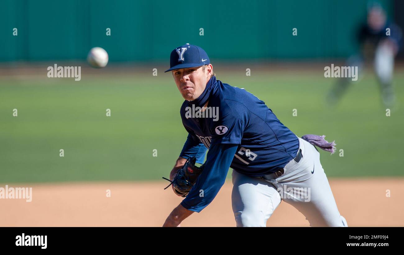Brigham Young University Cy Nielson (13) pitches during an NCAA ...