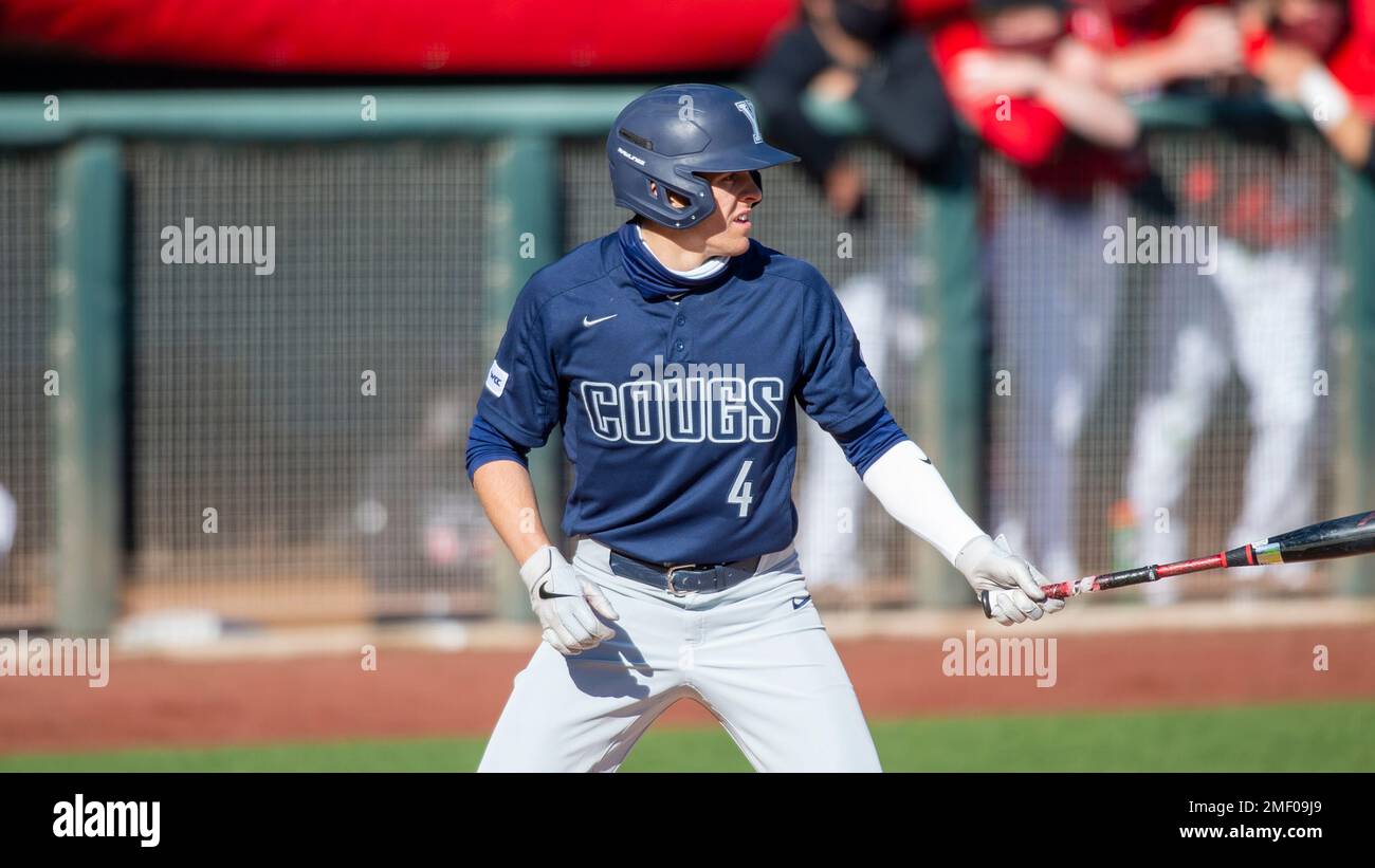 Brigham Young University Andrew Pintar (4) bats during an NCAA baseball ...