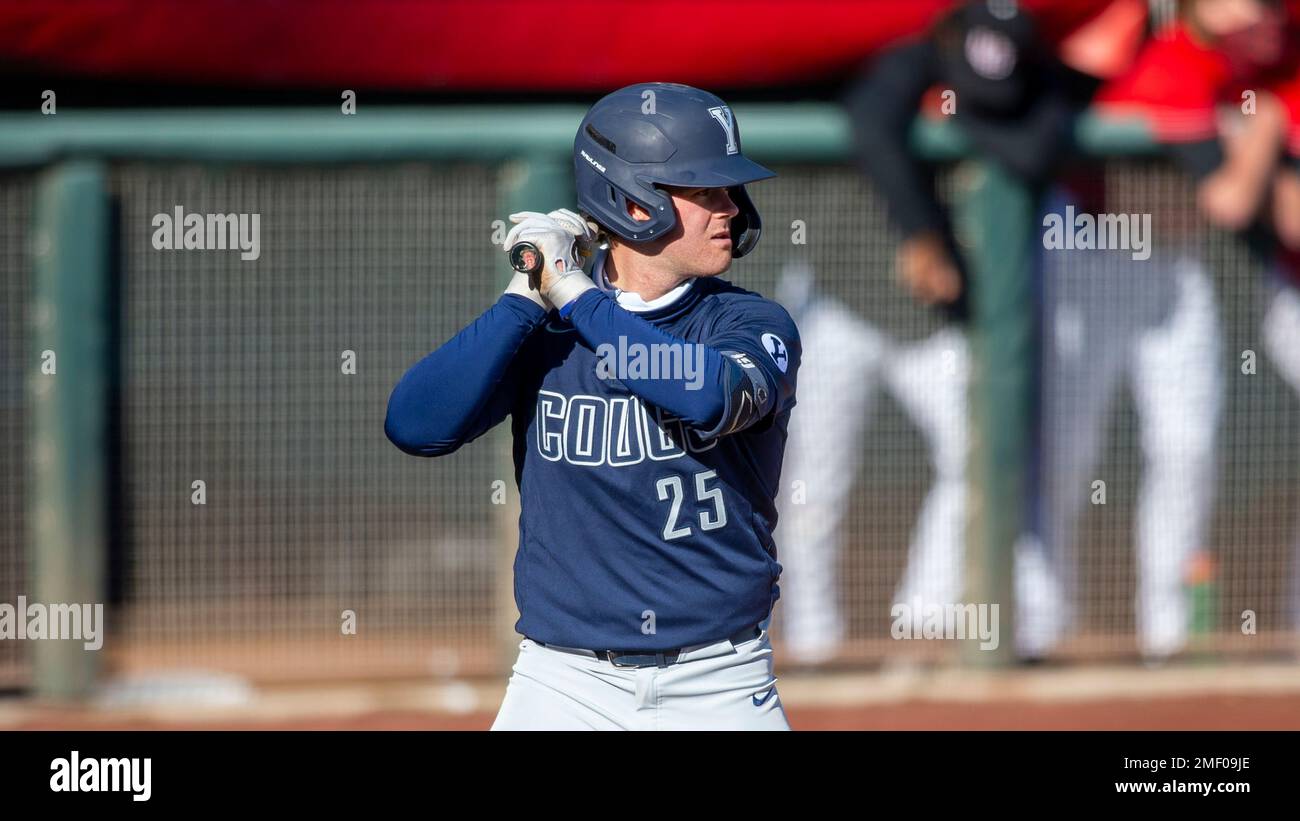 Brigham Young University Austin Deming (25) bats during an NCAA ...