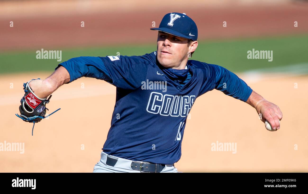 Brigham Young University Cy Nielson (13) pitches during an NCAA ...