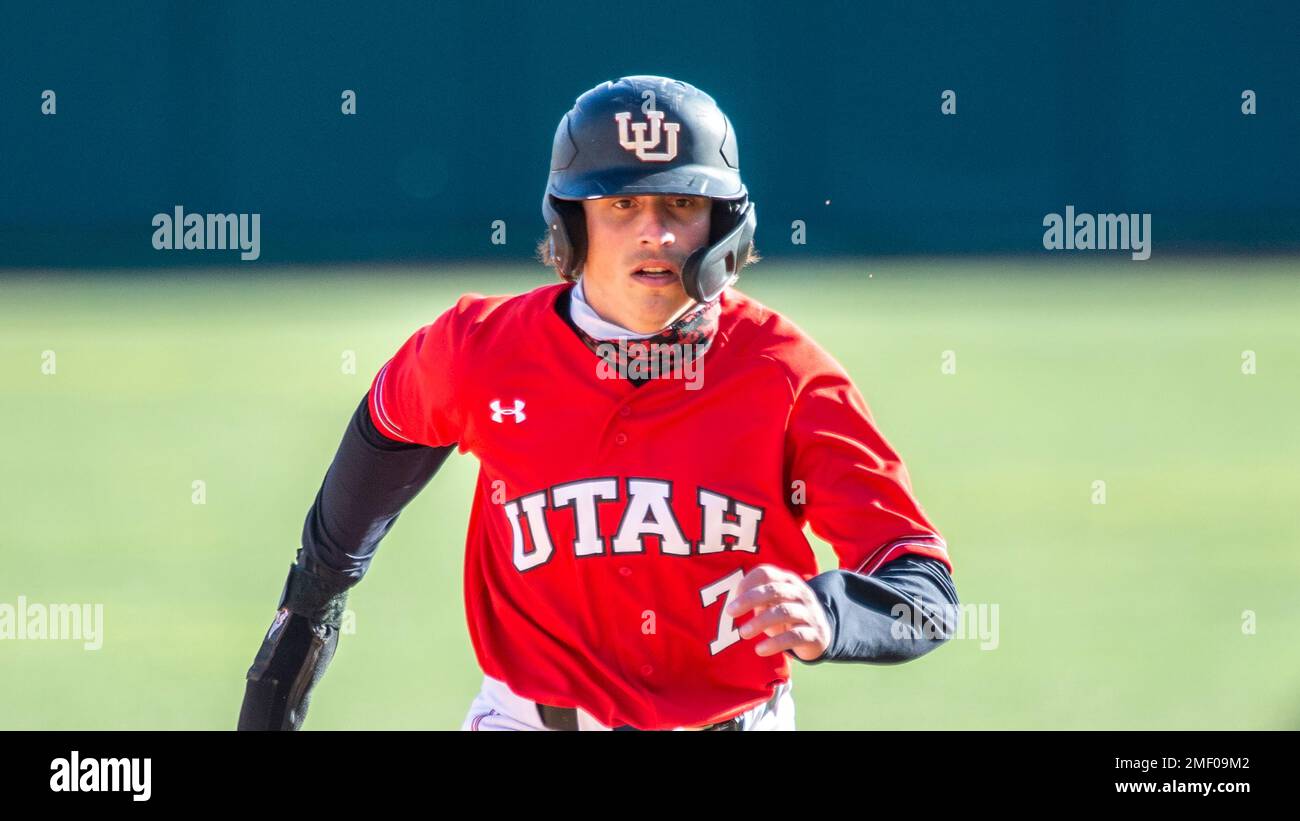 University of Utah infielder Chase Fernlund (7) runs during an NCAA ...