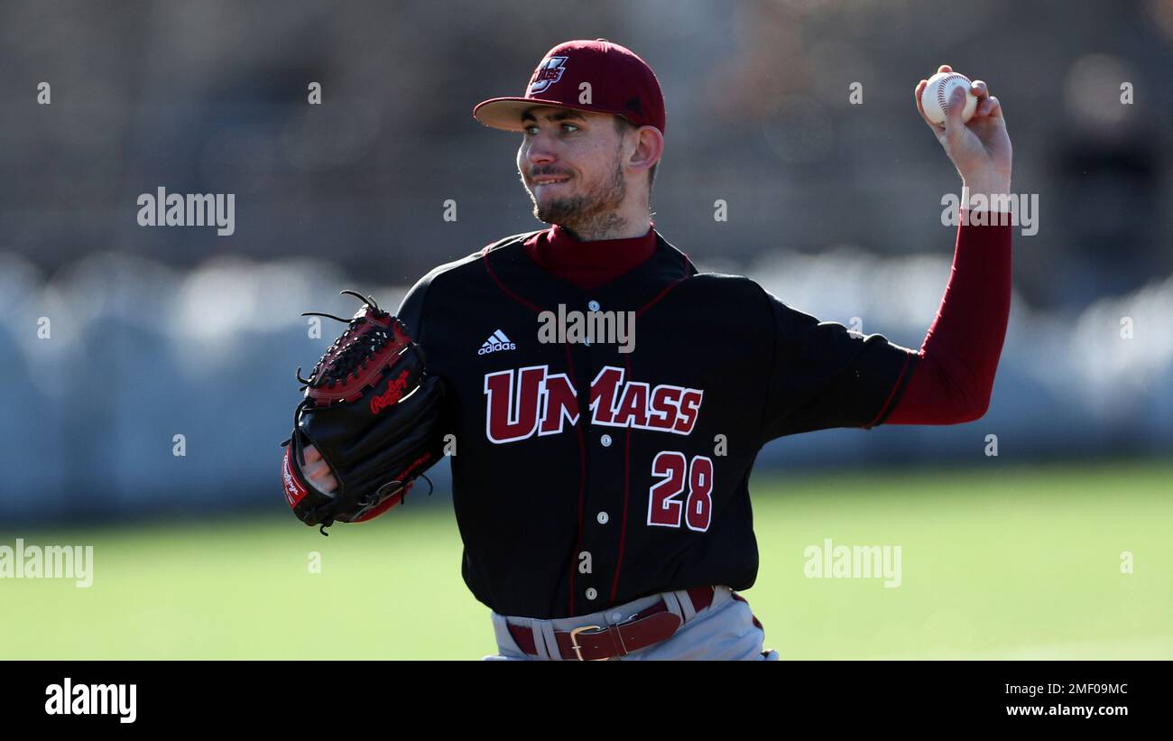 UMass pitcher Daniel Nivnat (28) throws during an NCAA baseball game on ...