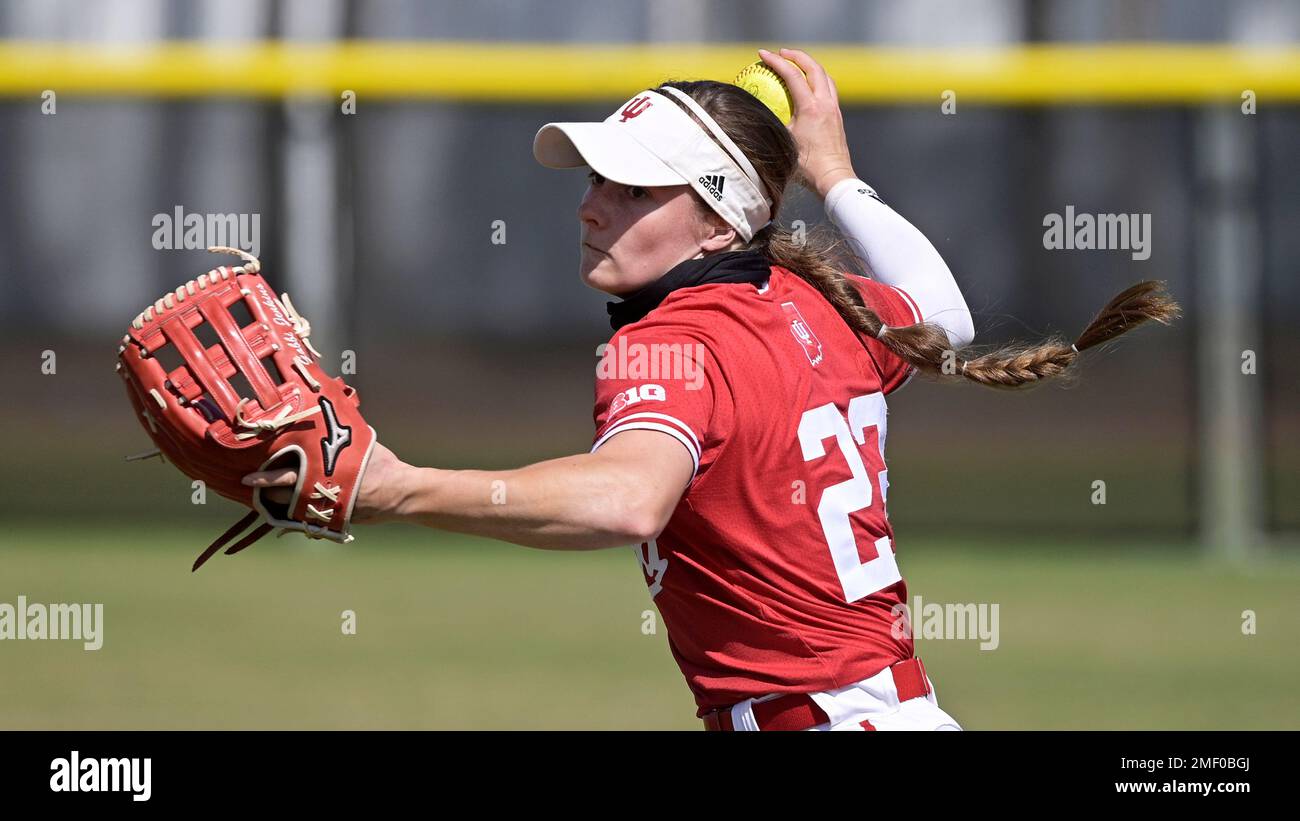 Indiana outfielder Gabbi Jenkins throws during an NCAA college softball ...