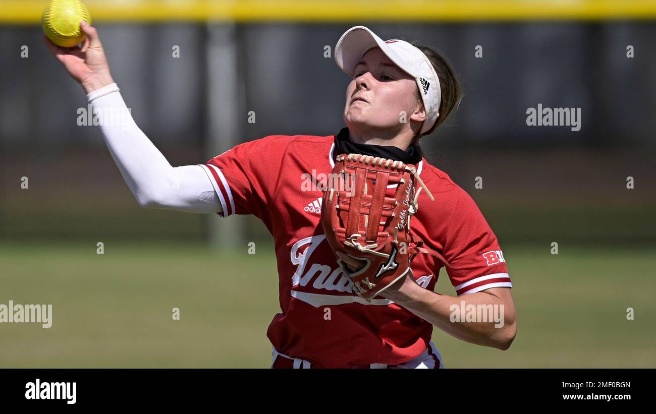 Indiana outfielder Gabbi Jenkins throws during an NCAA college softball ...