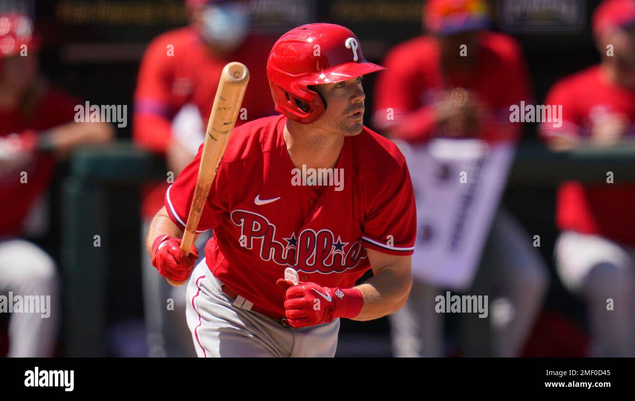 Philadelphia Phillies' Andrew Knapp bats during a spring training ...