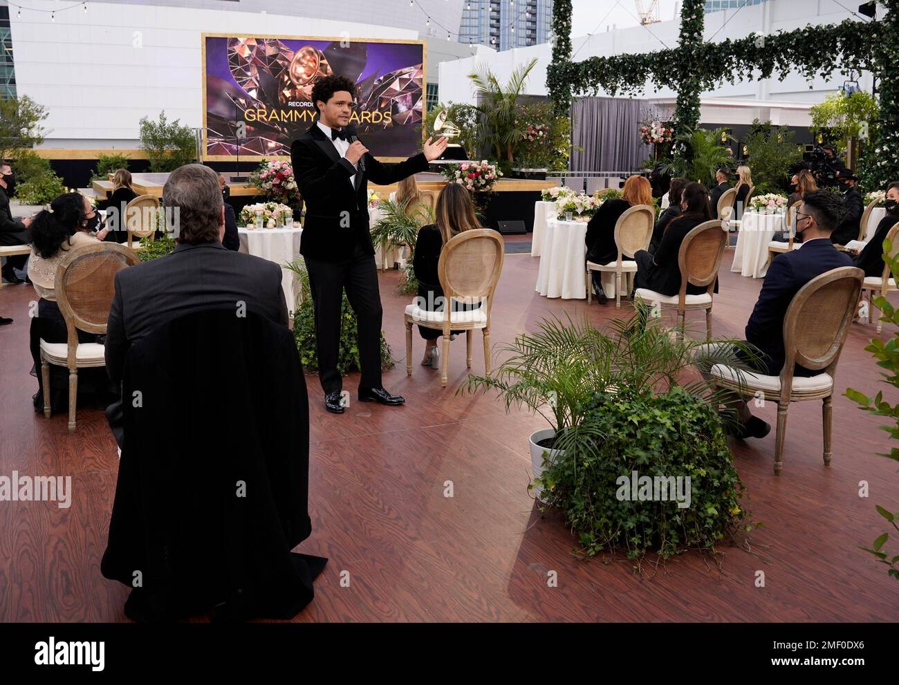 Trevor Noah speaks at the 63rd annual Grammy Awards at the Los Angeles ...