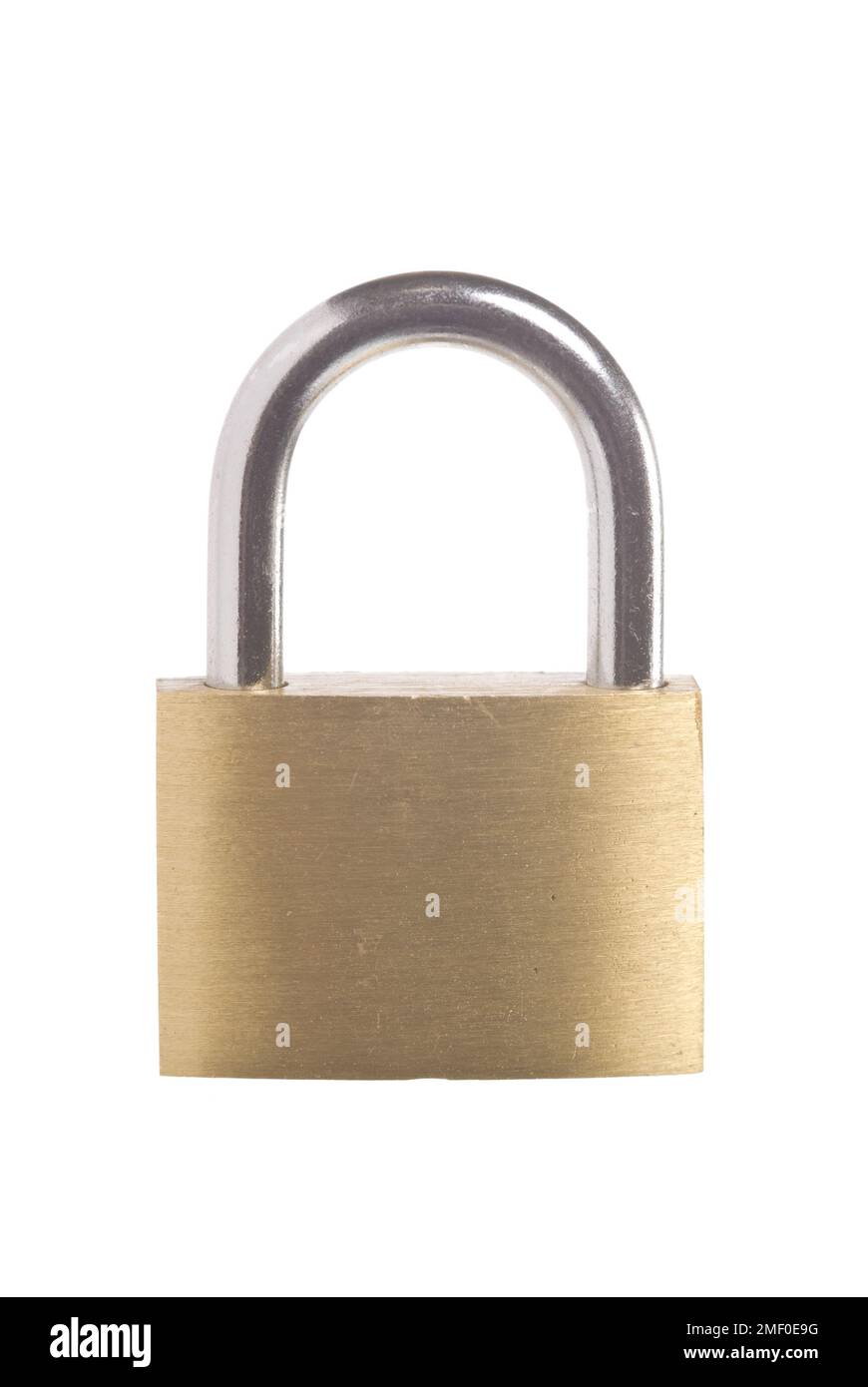 Closed yellow brass padlock on white Stock Photo - Alamy