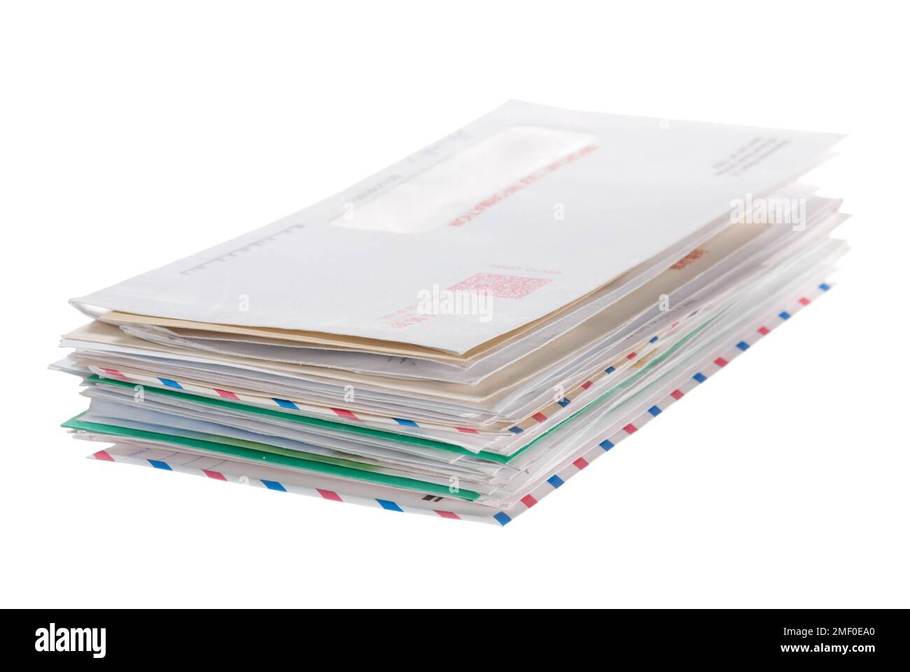 A stack of snail mail envelopes isolated on white Stock Photo - Alamy