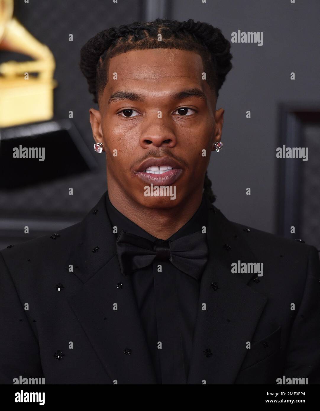 Lil Baby poses in the press room at the 63rd annual Grammy Awards at ...