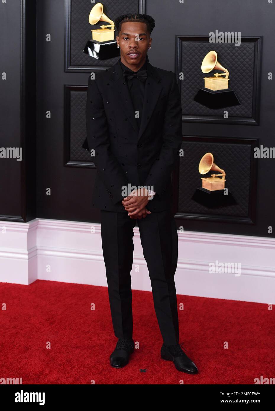 Lil Baby poses in the press room at the 63rd annual Grammy Awards at ...