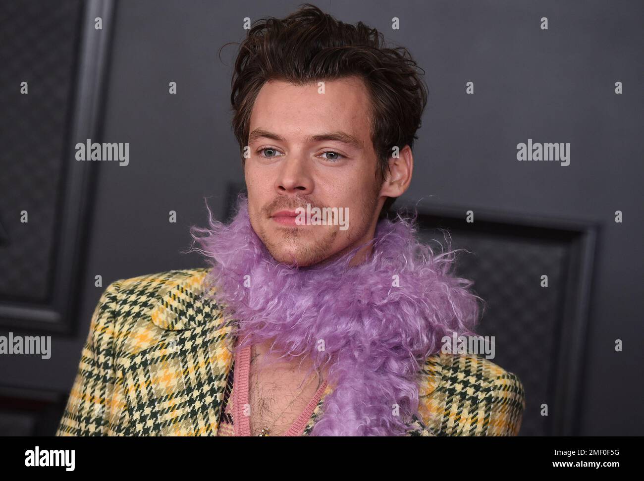 Harry Styles poses in the press room at the 63rd annual Grammy Awards ...