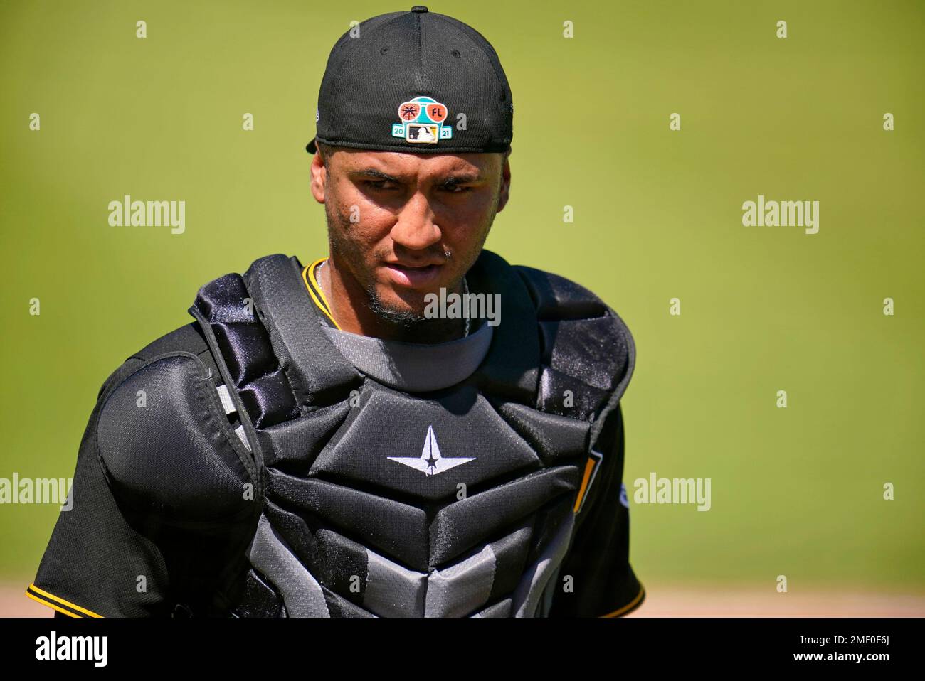 Pittsburgh Pirates catcher Michael Perez plays in a spring training ...