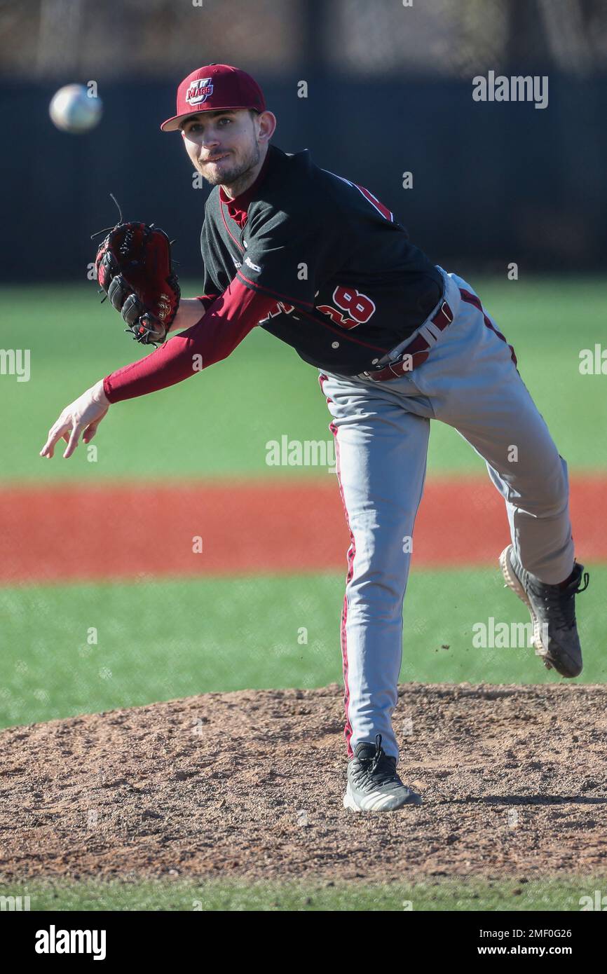 UMass pitcher Danile Livnat (28) pitches during an NCAA baseball game ...