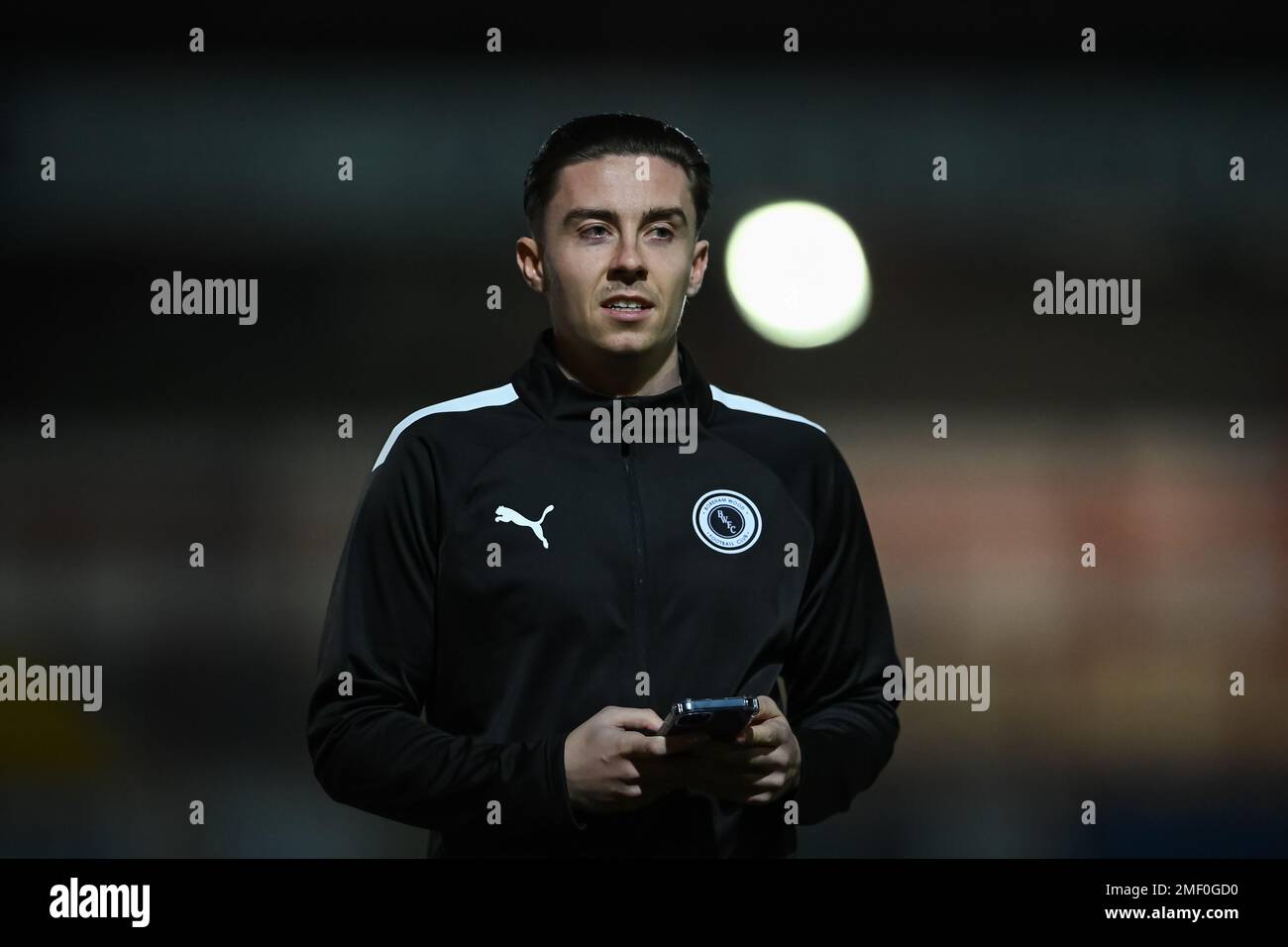 Cameron Coxe #22 of Boreham Wood arrives ahead of the Emirates FA Cup ...