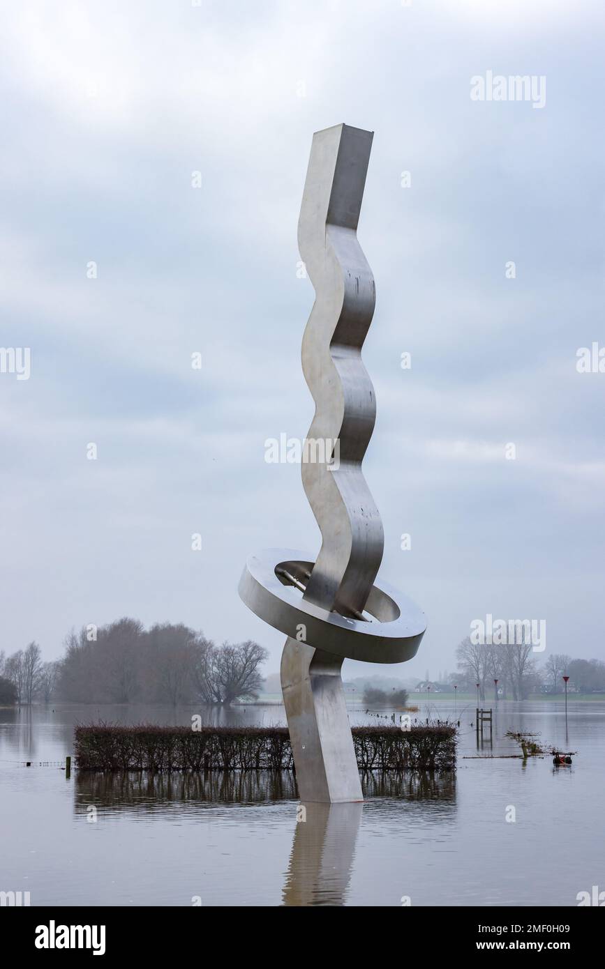 Olst Wijhe, The Netherlands - January 21, 2023: Flooded area near ferry ...