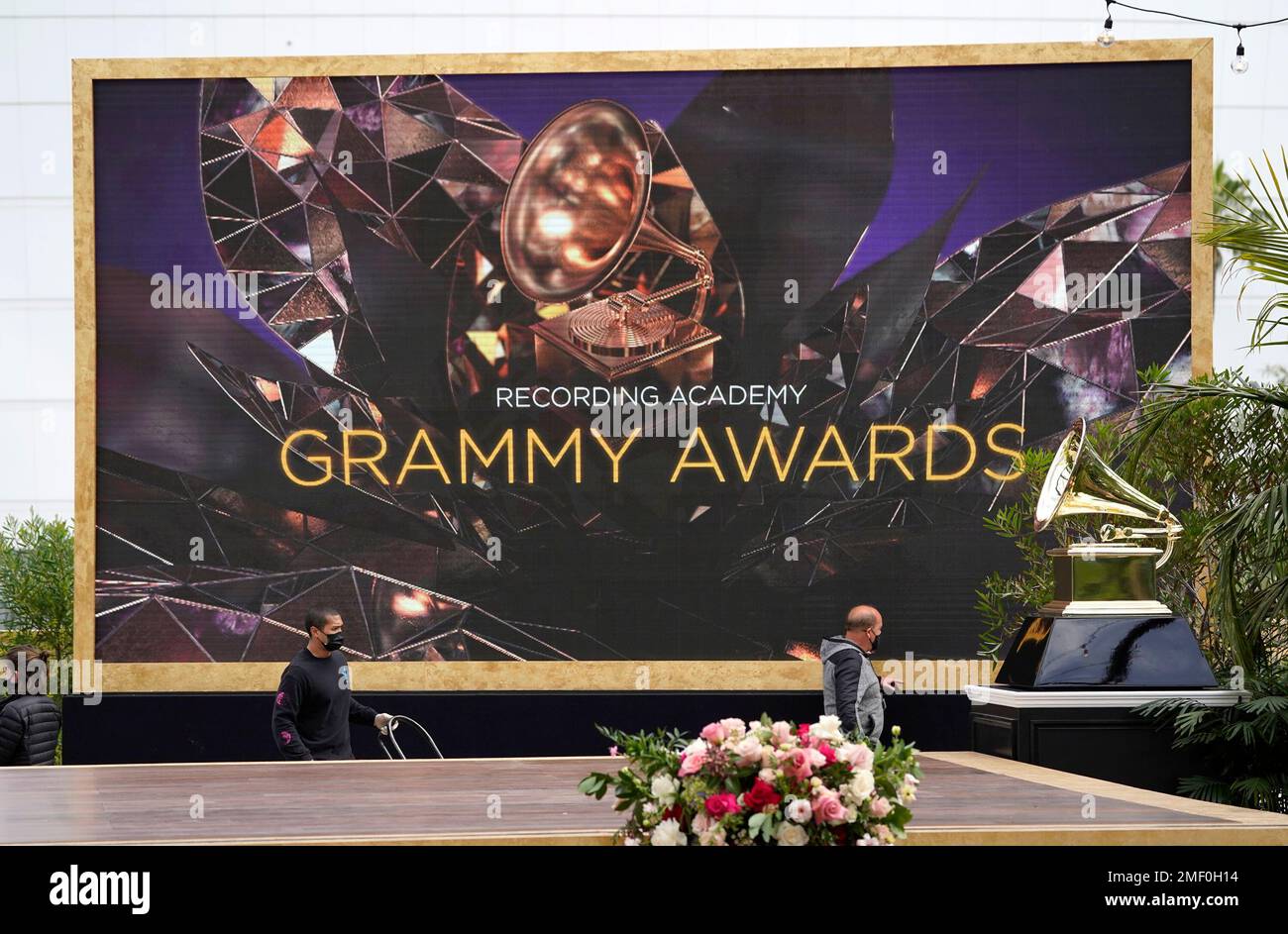 A view of the stage is seen before the start of the 63rd annual Grammy ...