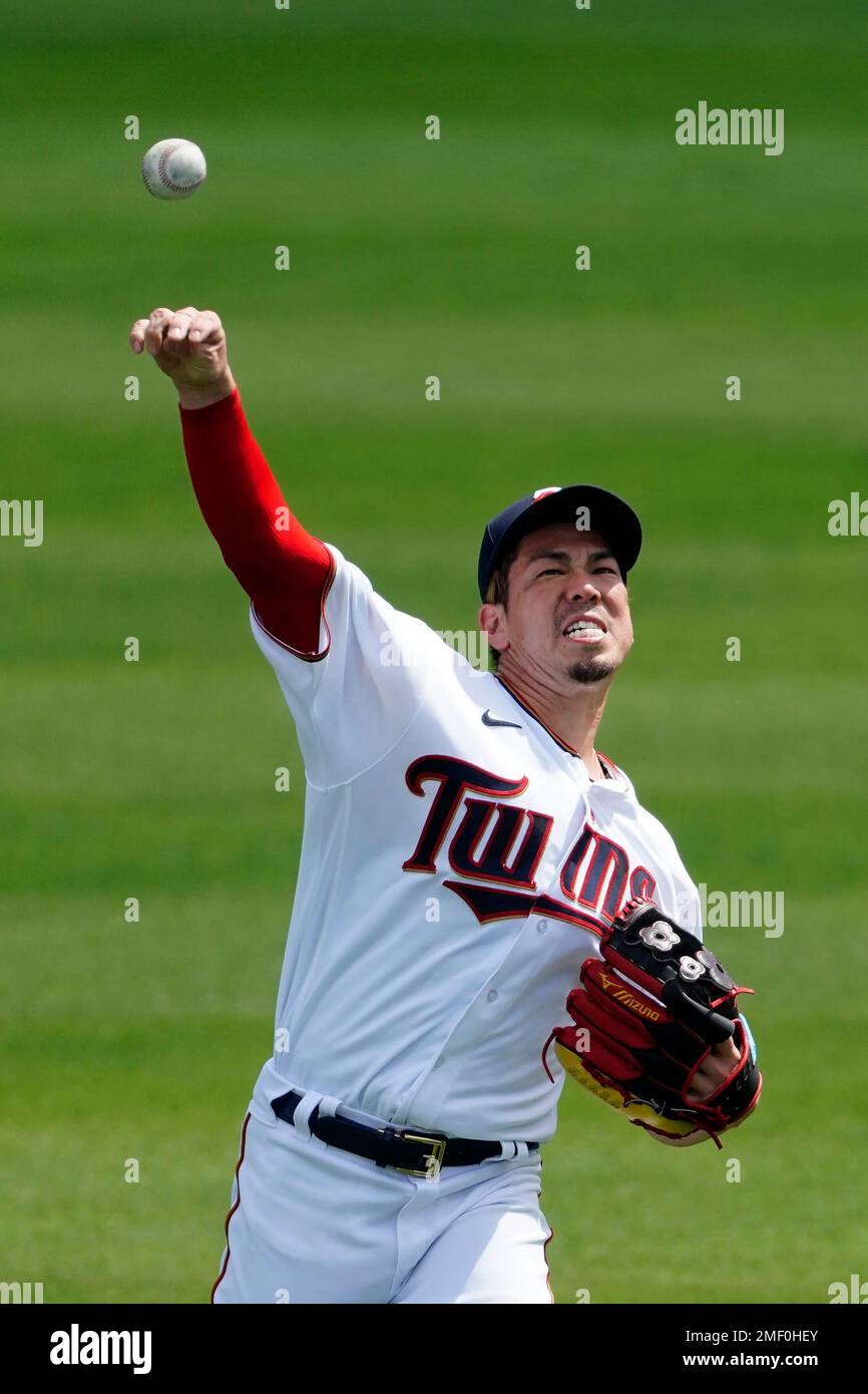 Minnesota Twins starting pitcher Kenta Maeda (18) warms up before a ...