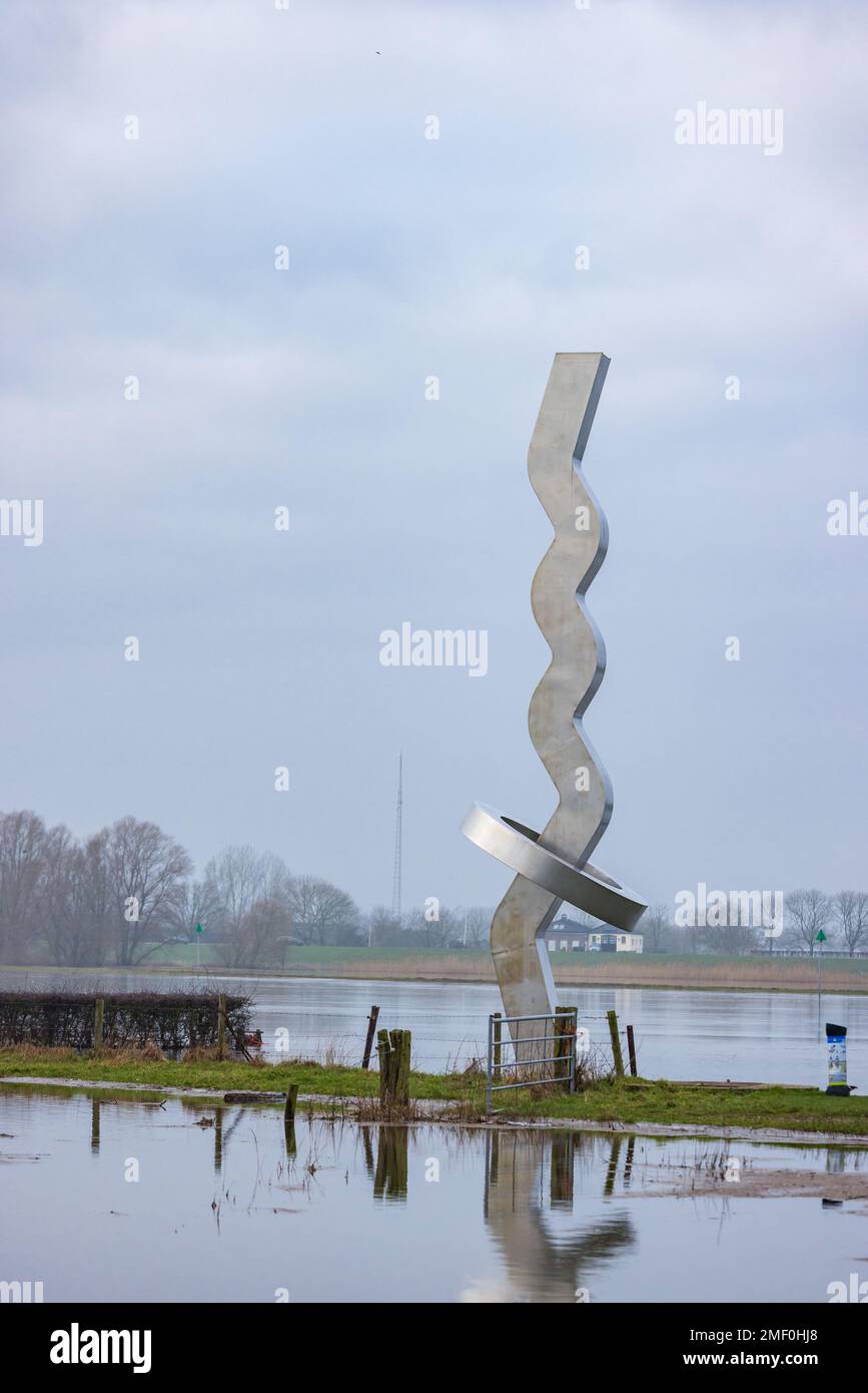 Olst Wijhe, The Netherlands - January 21, 2023: Flooded area near ferry ...